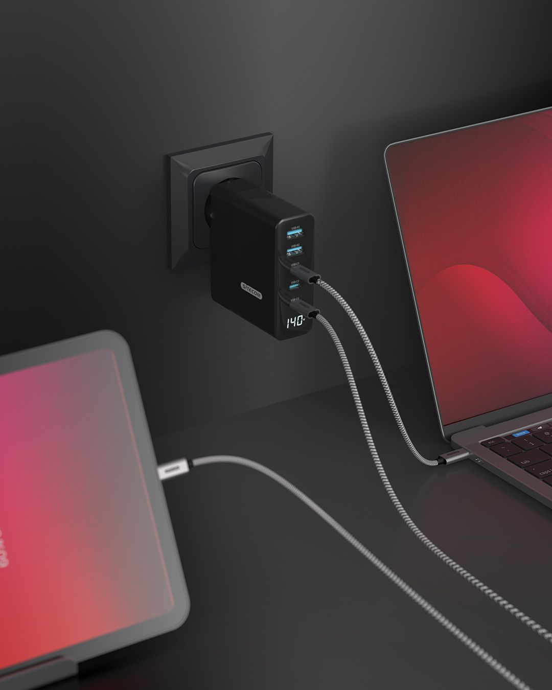 Sitecom 140W GaN Power Delivery Wall Charger with LED display